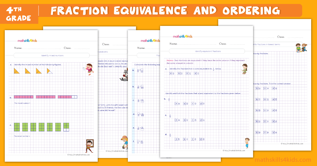 Math Worksheets For 4th Grade Equivalent Fractions PORTABLE 