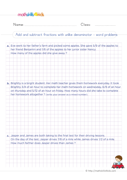 Adding And Subtracting Fractions Grade 5 Worksheets Fraction Problem 