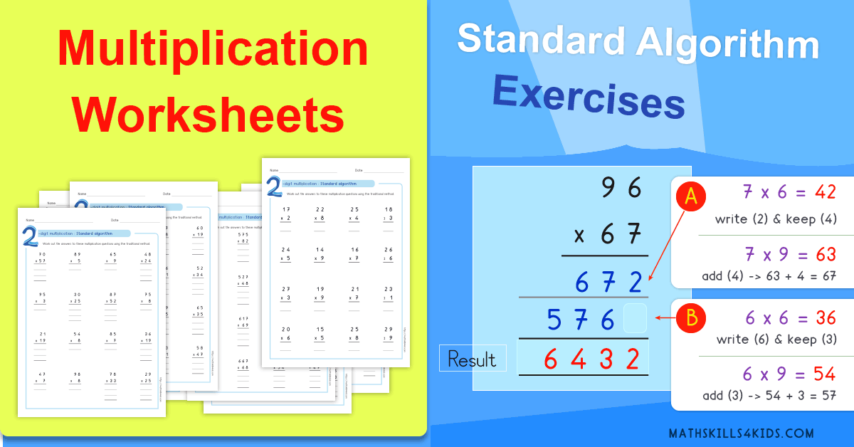 Standard Algorithm Multiplication Worksheets PDF Partial Product Method