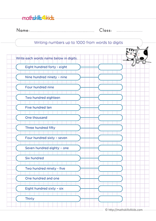 Grade 2 Reading And Writing Numbers Printable Worksheets Activities