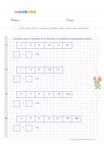 Printable Division Facts Fluency Worksheets For 3rd Graders