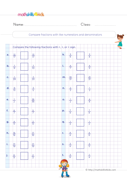 Equivalent Fractions Worksheets 4th Grade Pdf Ordering Fractions With 