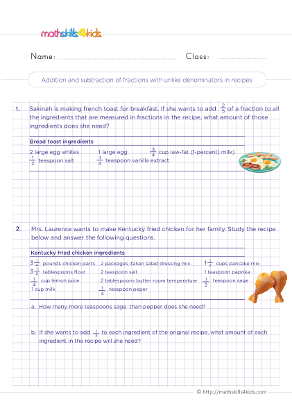 Adding And Subtracting Fractions With Unlike Denominators Worksheets 