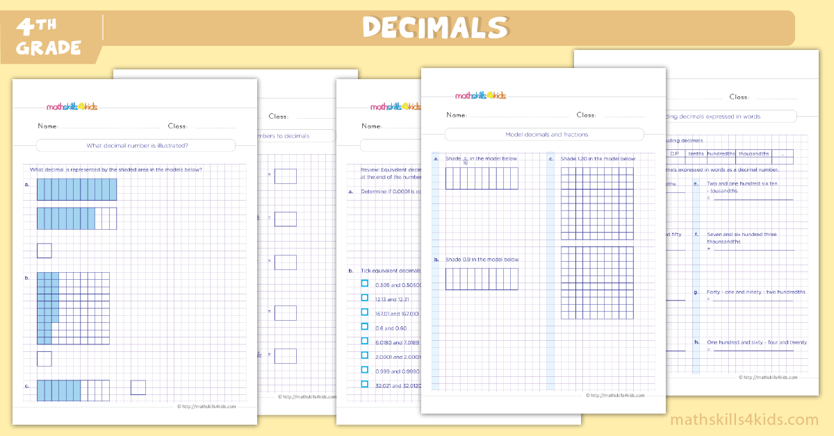 Decimal Worksheets For Grade 4 With Answers Comparing Decimals 4th Grade