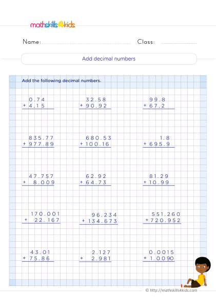 Decimals Worksheets Dynamically Created Decimal Worksheets Adding 