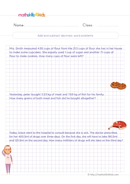 Addition And Subtraction Decimals Worksheets For Grade 4 Estimate 