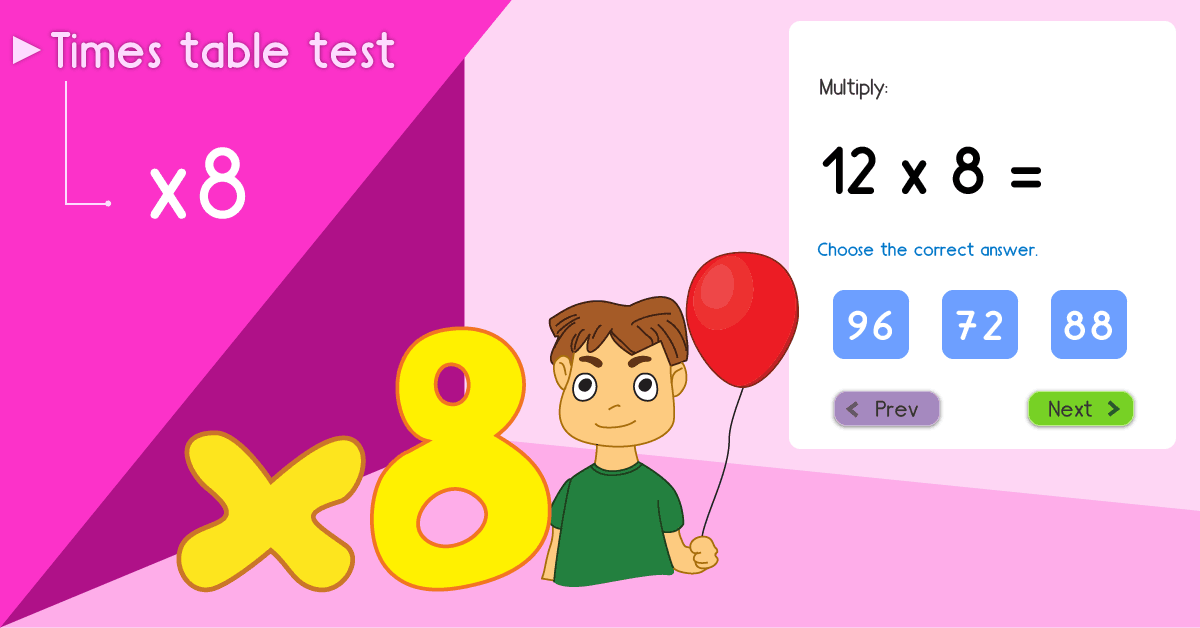 8 Times Table Quiz Multiply By 8 Test