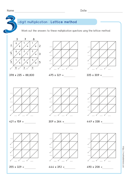 Lattice Multiplication Worksheets PDF Printable Multiplication Tests