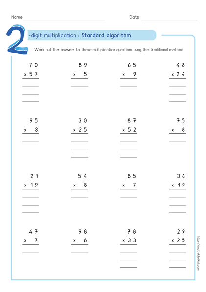 Standard Algorithm Multiplication Worksheets PDF Partial Product Method