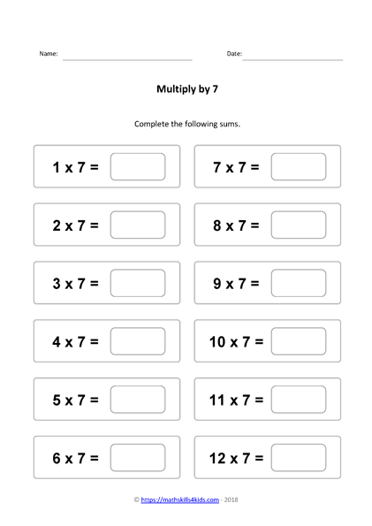Multiplication 7 Times Table Worksheet Junanlus Traciones